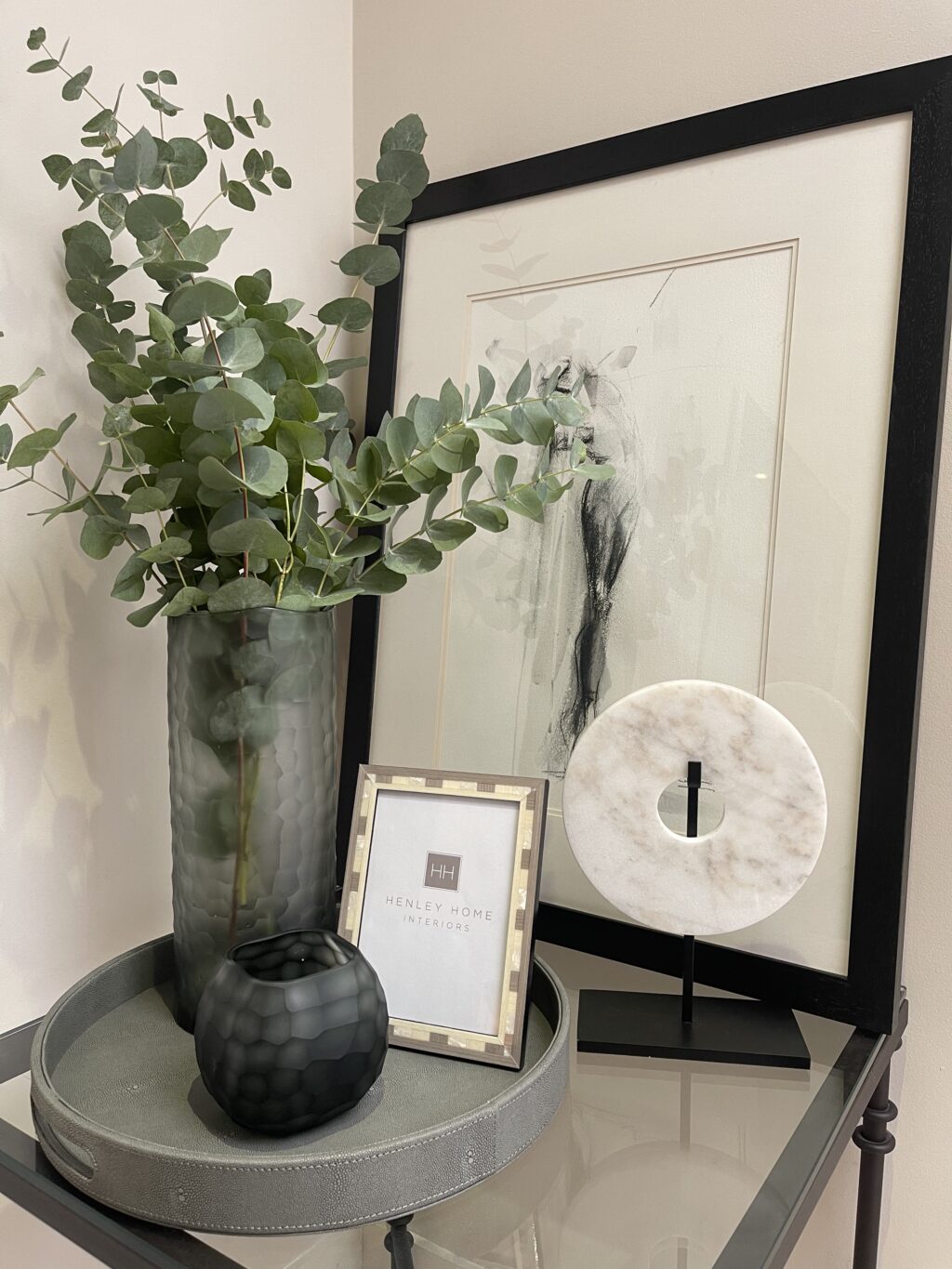 Anthracite Round Faux Shagreen Tray - Henley Home Interiors